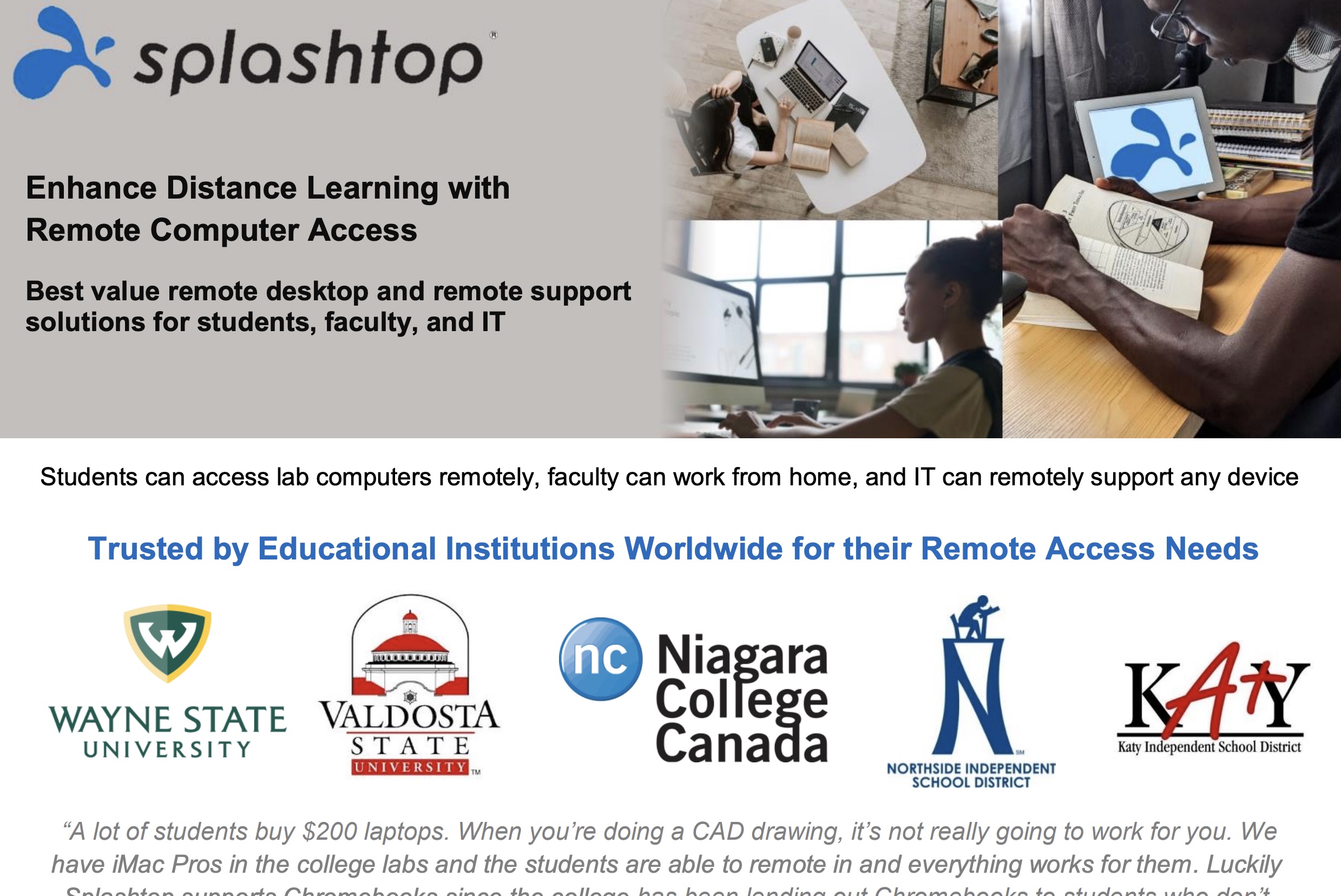 Ficha técnica de aprendizagem remota com Splashtop