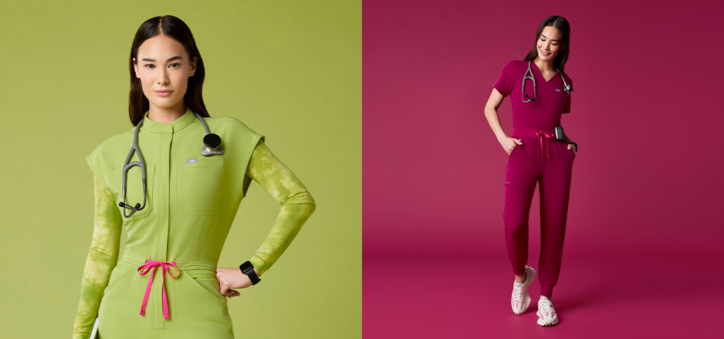 Women's Matcha + Dark Magenta Scrubs · FIGS