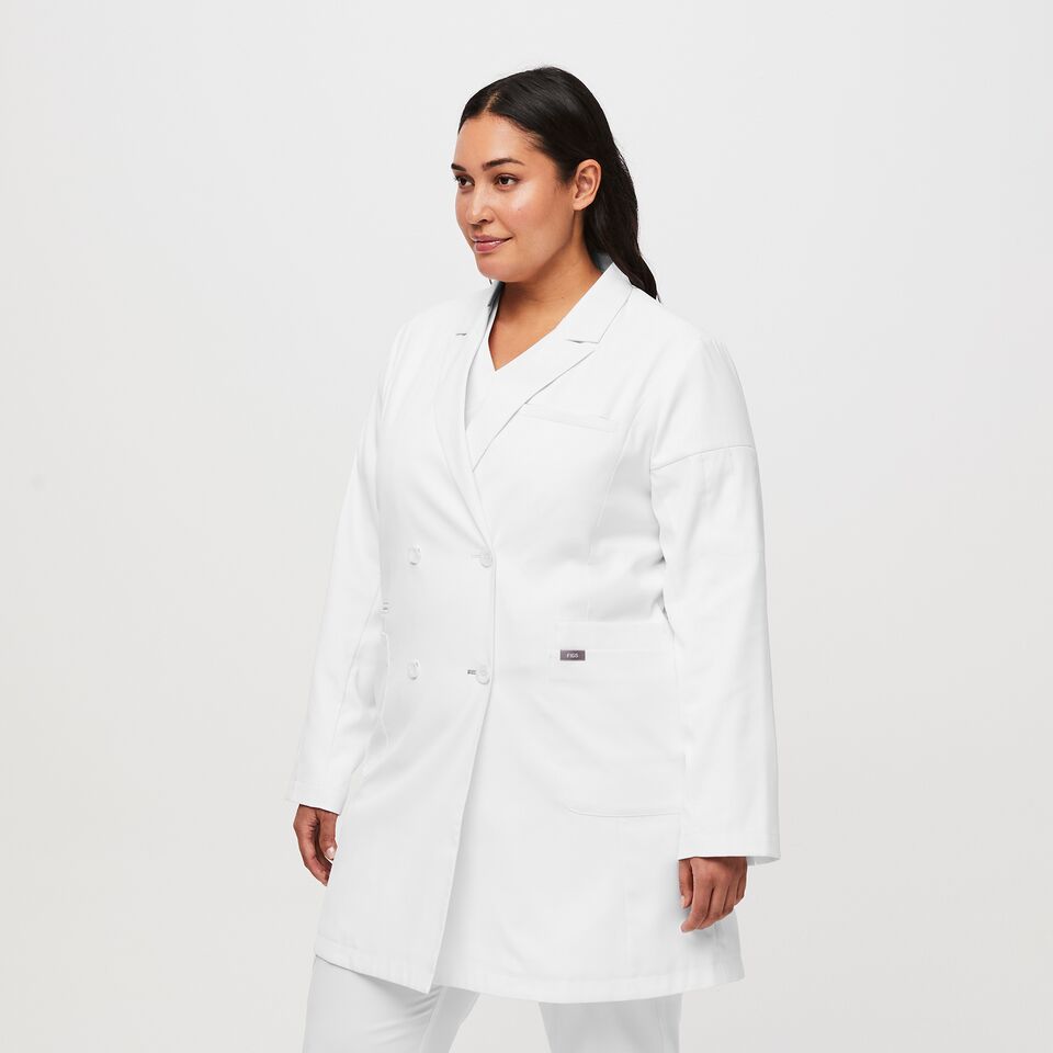 Women’s Double Breasted Lab Coat - Optic White · FIGS