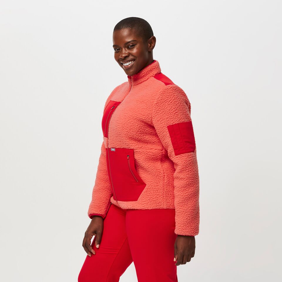 Women’s On-Shift Sherpa Jacket™ - Pop Red/Coral · FIGS