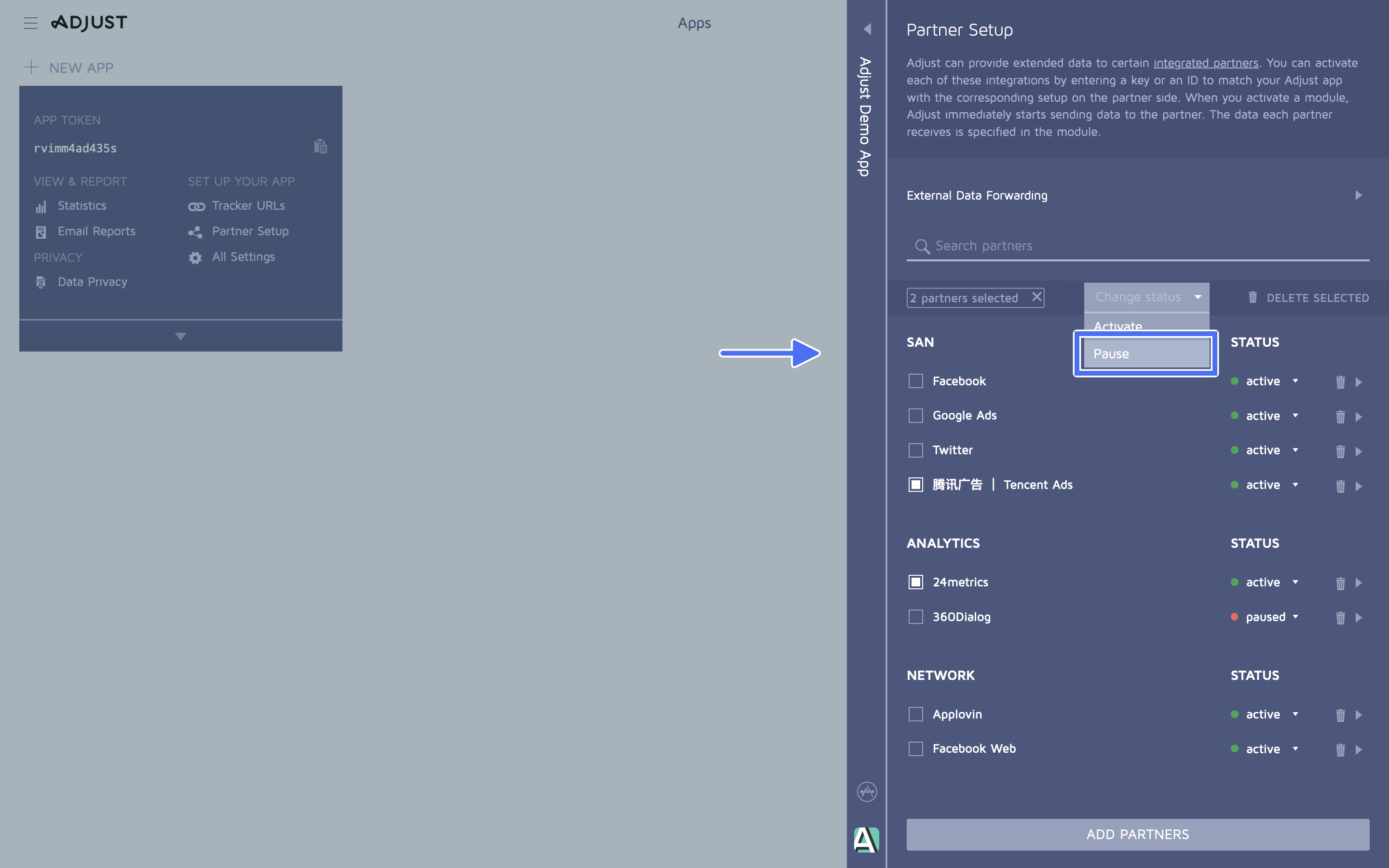 Manage partner modules | Adjust Help Center