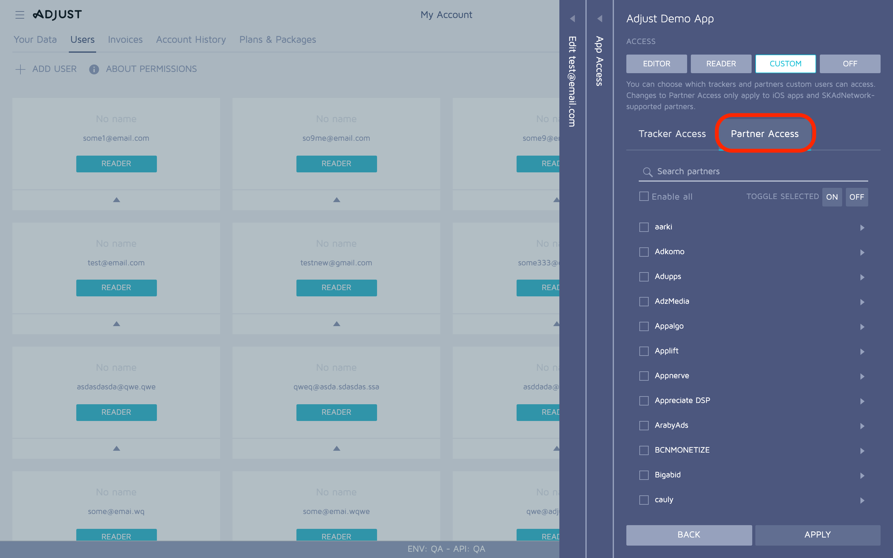 Set up limited partner-level permissions | Adjust Help Center