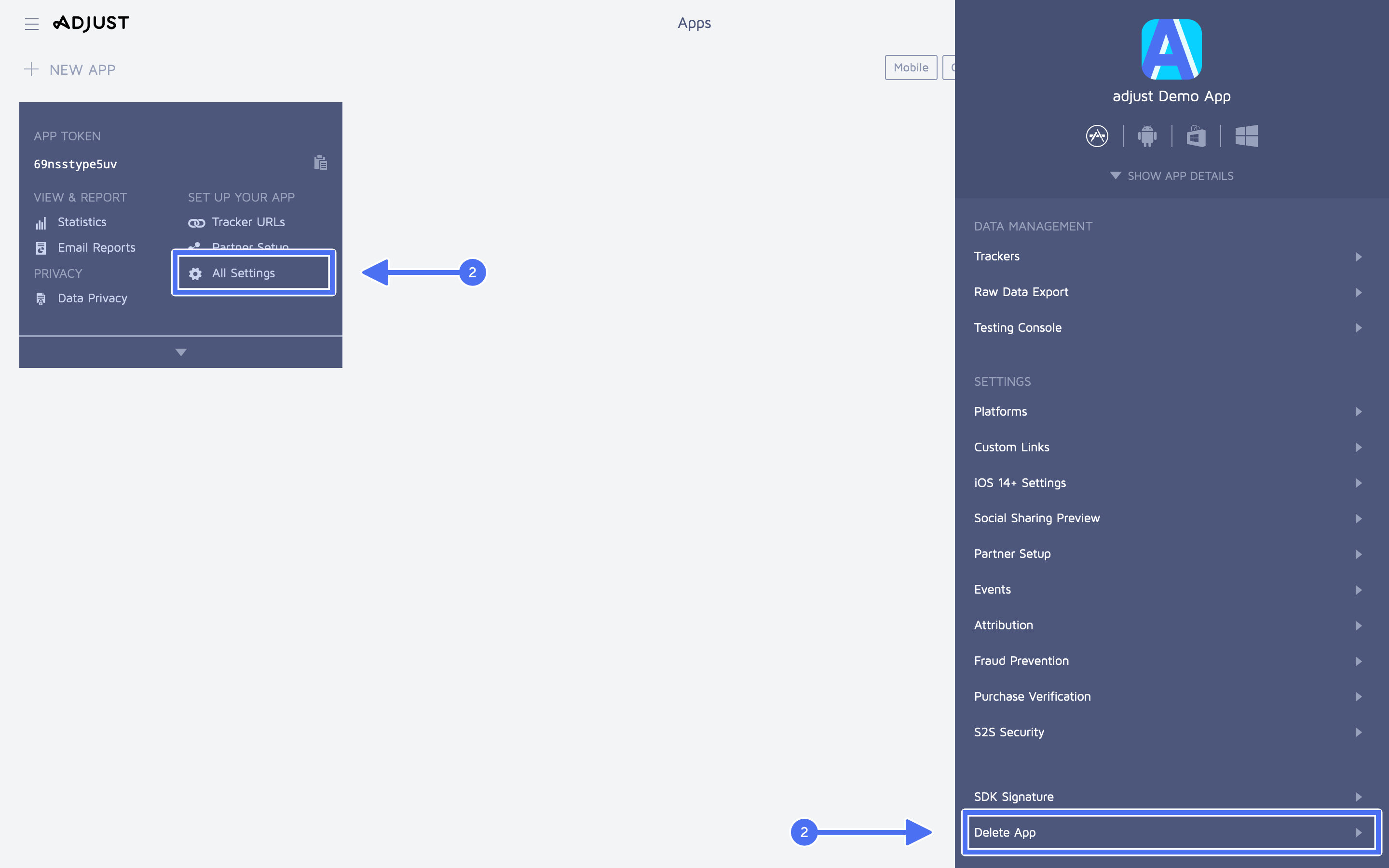 Delete an app | Adjust Help Center
