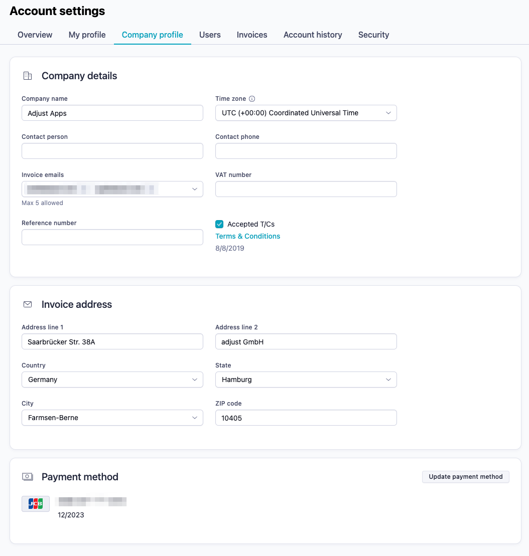 Manage your company profile | Adjust Help Center