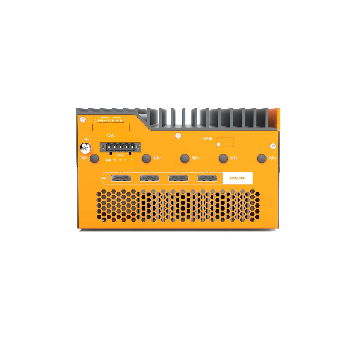 A straight-on view of the K525 rugged computer's top panel ...