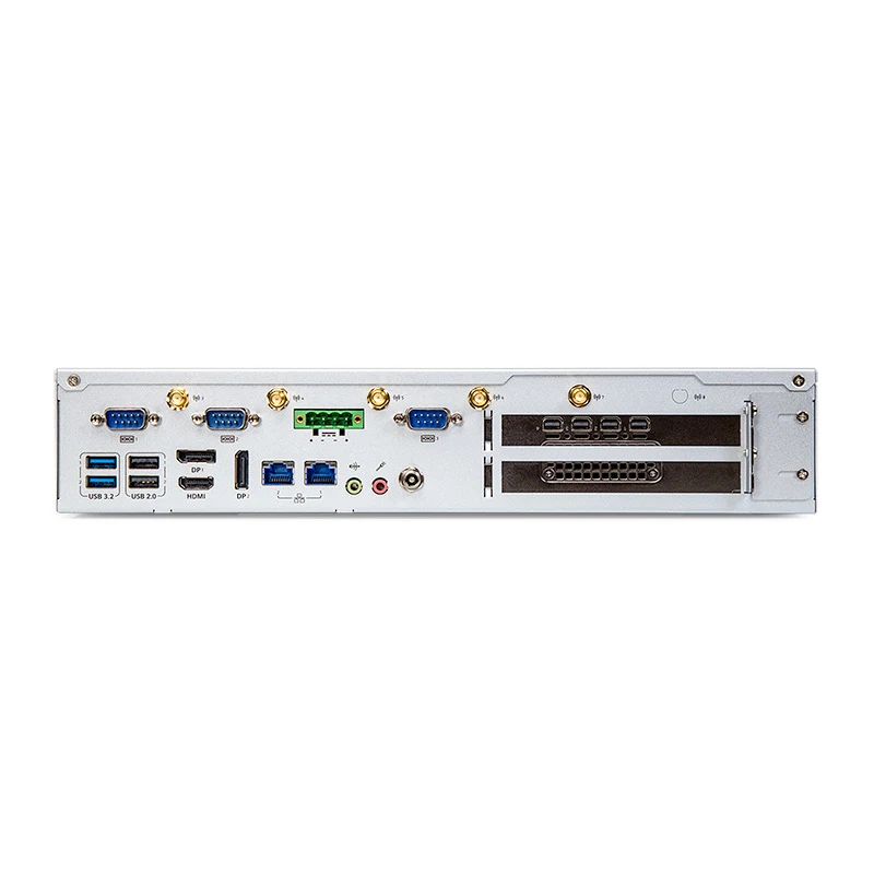 Back straight view of OnLogic MC610-55 system I/O ports