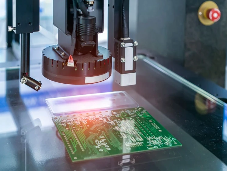 A machine vision defect detection solution inspecting a PCB circuit board
