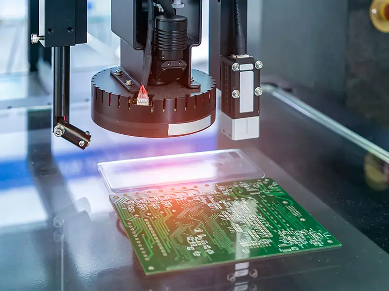 A machine vision defect detection solution inspecting a PCB circuit board