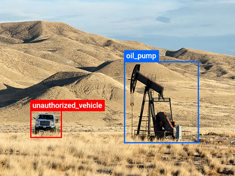 A car identified with a bounding box near an oil pump showing how ...