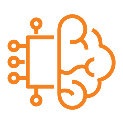Icon of processor and brain representing AI performance