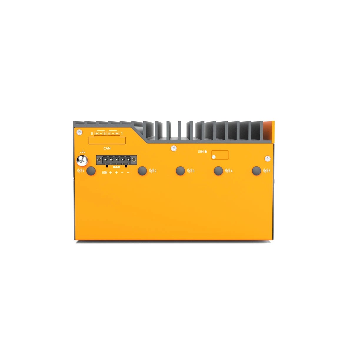 The K523 industrial computer, highlighting the cooling fins and ...