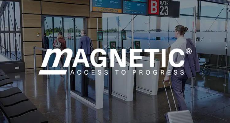 The Magnetic Autocontrol logo over the image of an access control ...