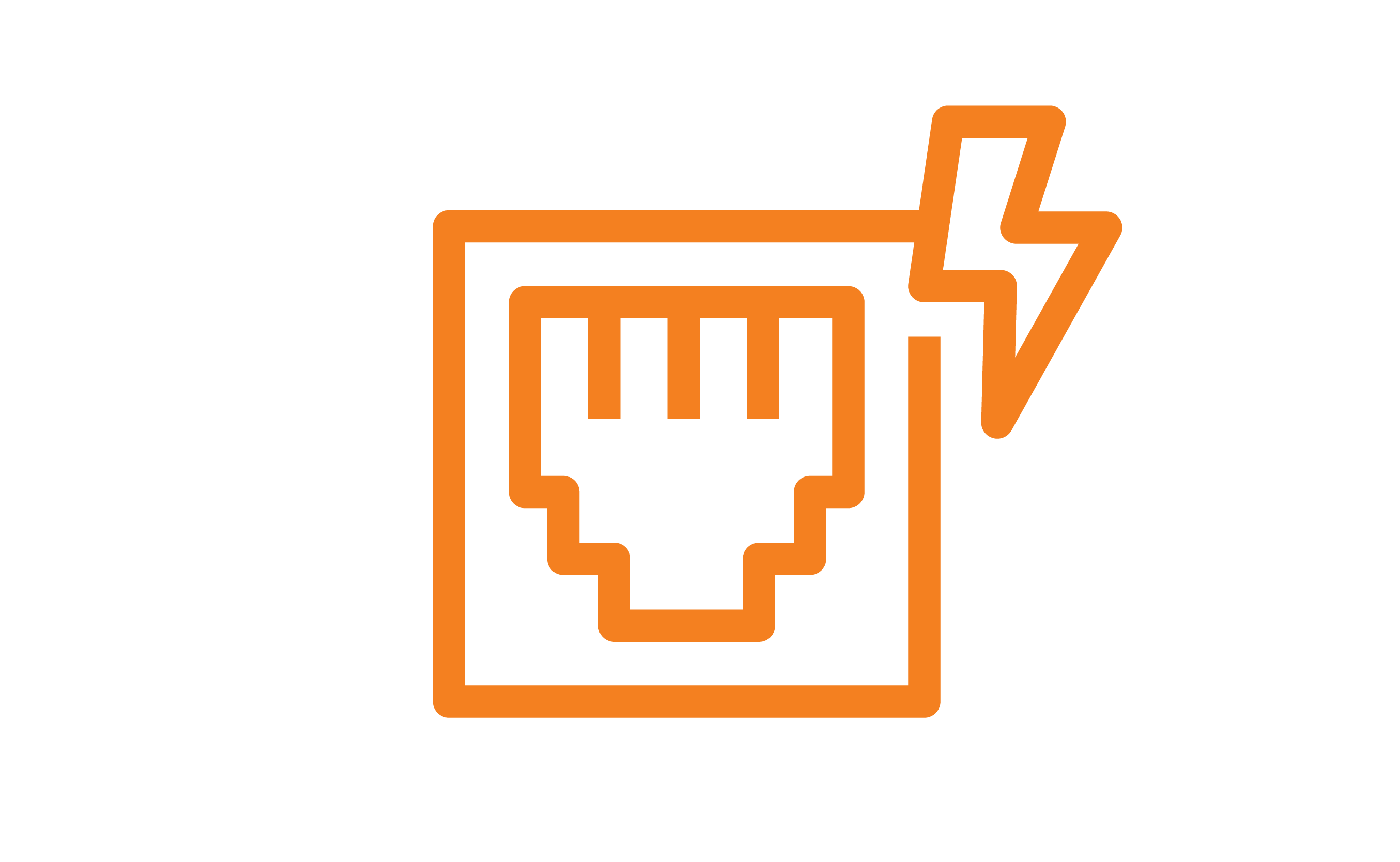 A LAN port with a lightning icon depicting power over ethernet