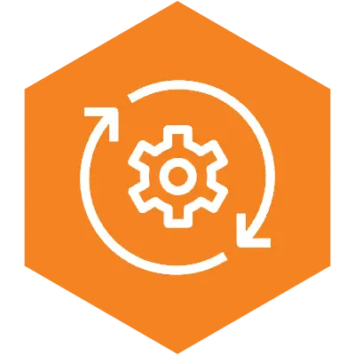 An icon of a gear with arrows around it representing full lifecycle support