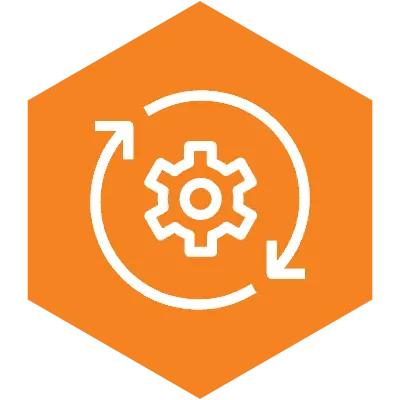 An icon of a gear with arrows around it representing full lifecycle support
