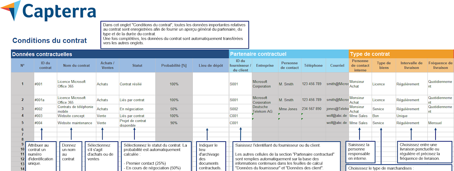 Modèle excel gratuit de tableau de gestion des contrats