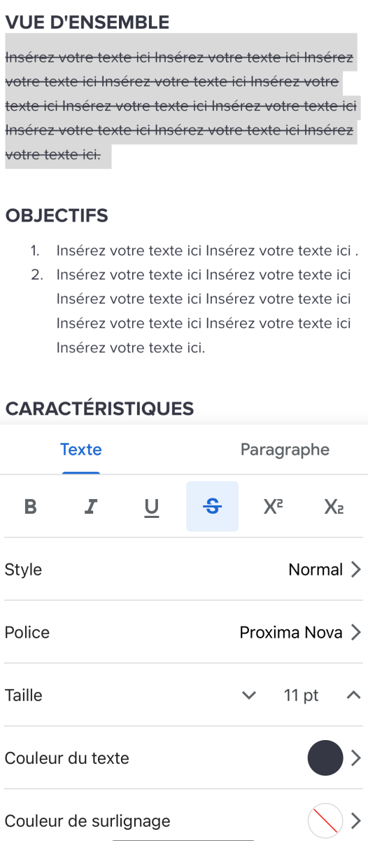 Comment barrer du texte dans Google Docs
