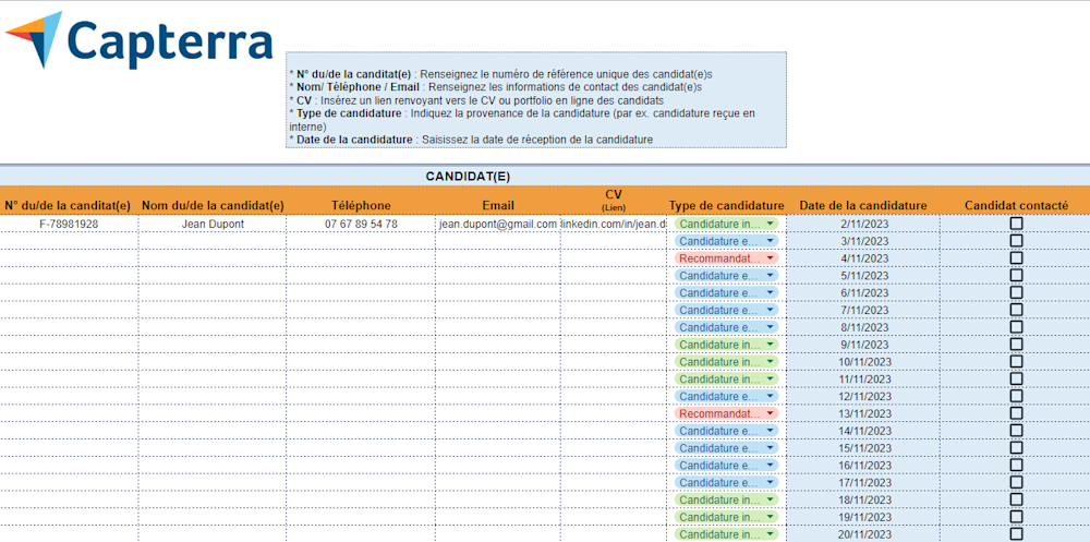 Tableau de suivi de candidature excel gratuit à télécharger