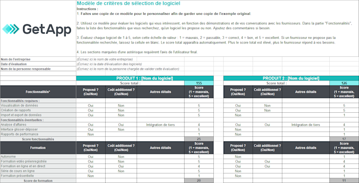 Comparez des logiciels grâce à notre modèle à télécharger