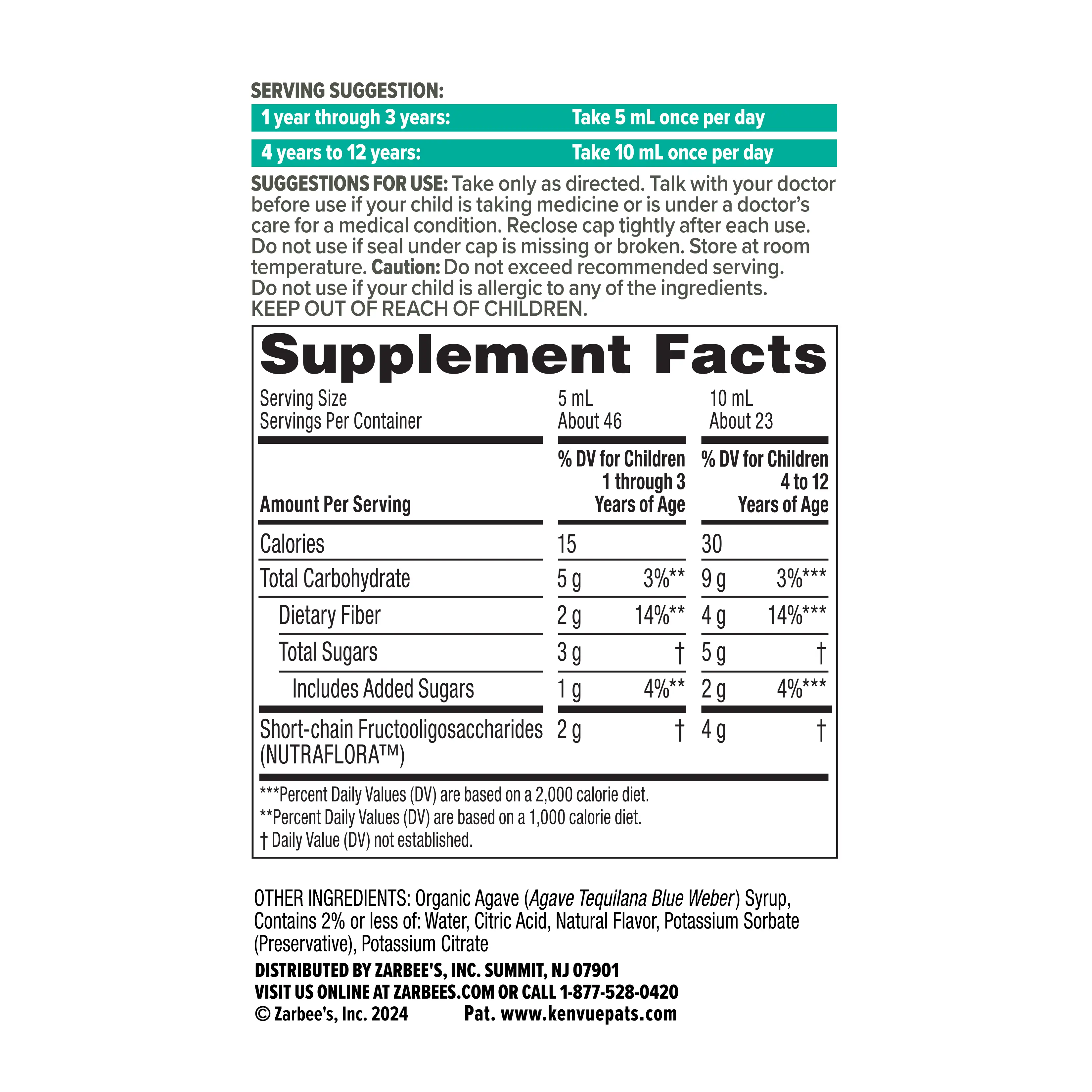 Children’s Digestive Care Support Prebiotic Syrup | ZARBEE’S®