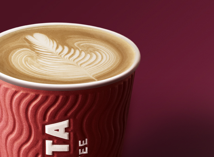 Costa Coffee Flat White in a takeaway cup