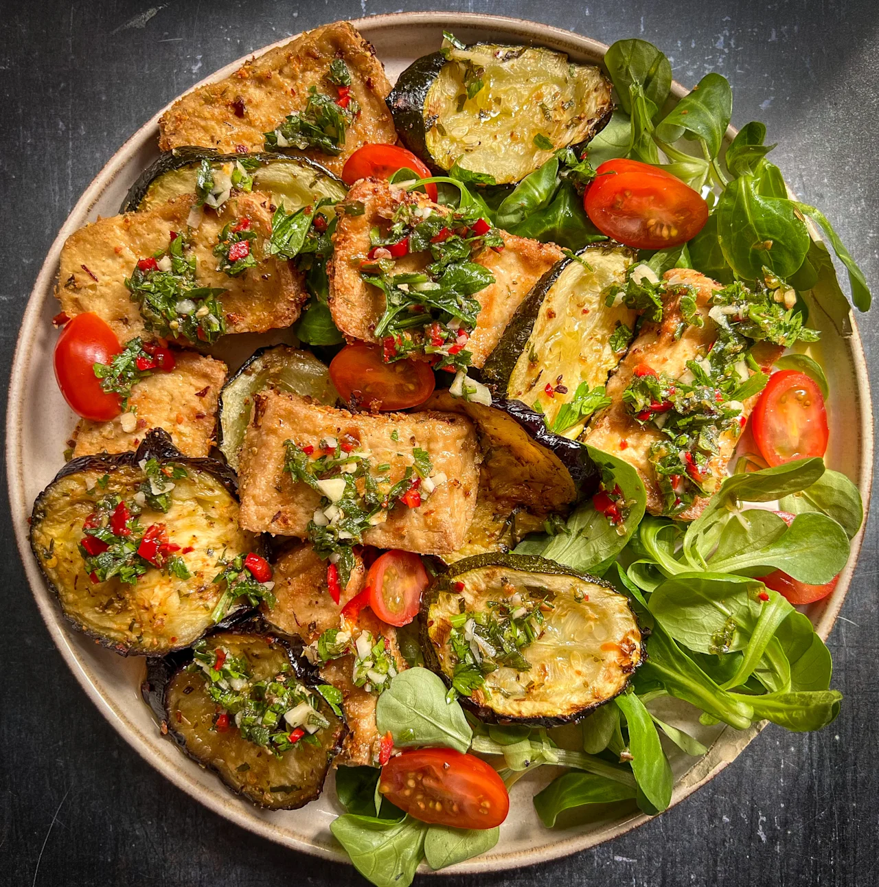 Chimichurri Tofu with Grilled Vegetables | Cauldron