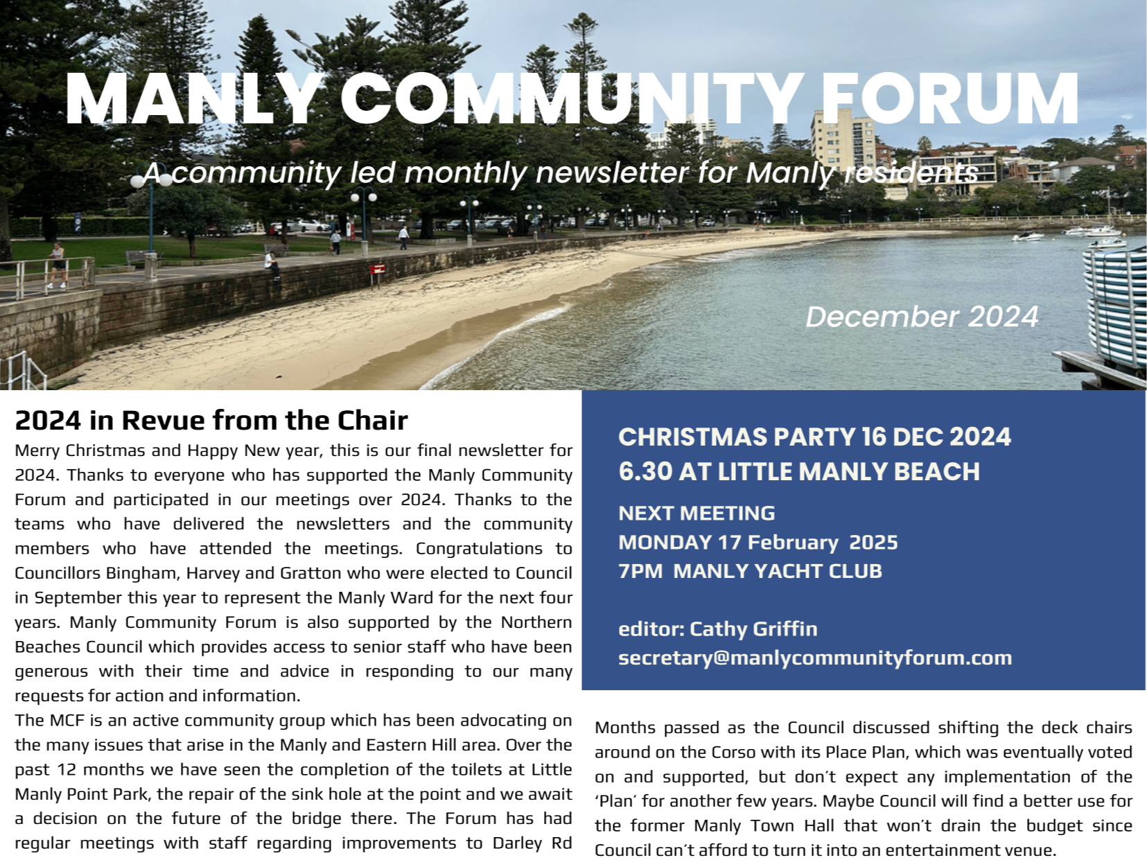 Newsletter December 2024 | Manly Community Forum