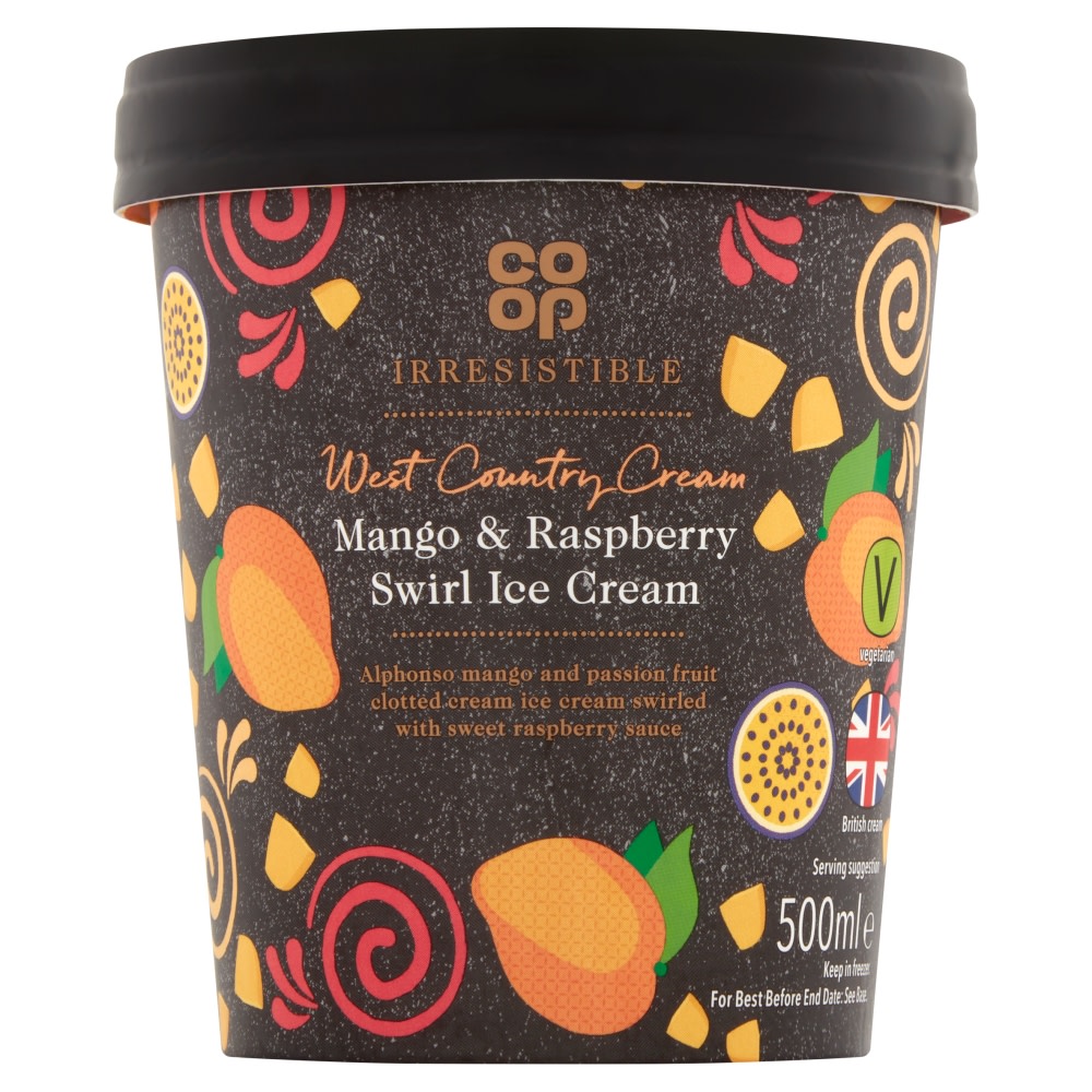 Cо-ор Irresistible West Country Cream Mango & Raspberry Swirl Ice Cream ...