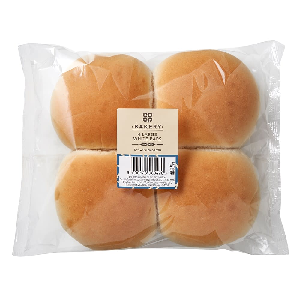 Co-op 4 Large White Baps - Co-op