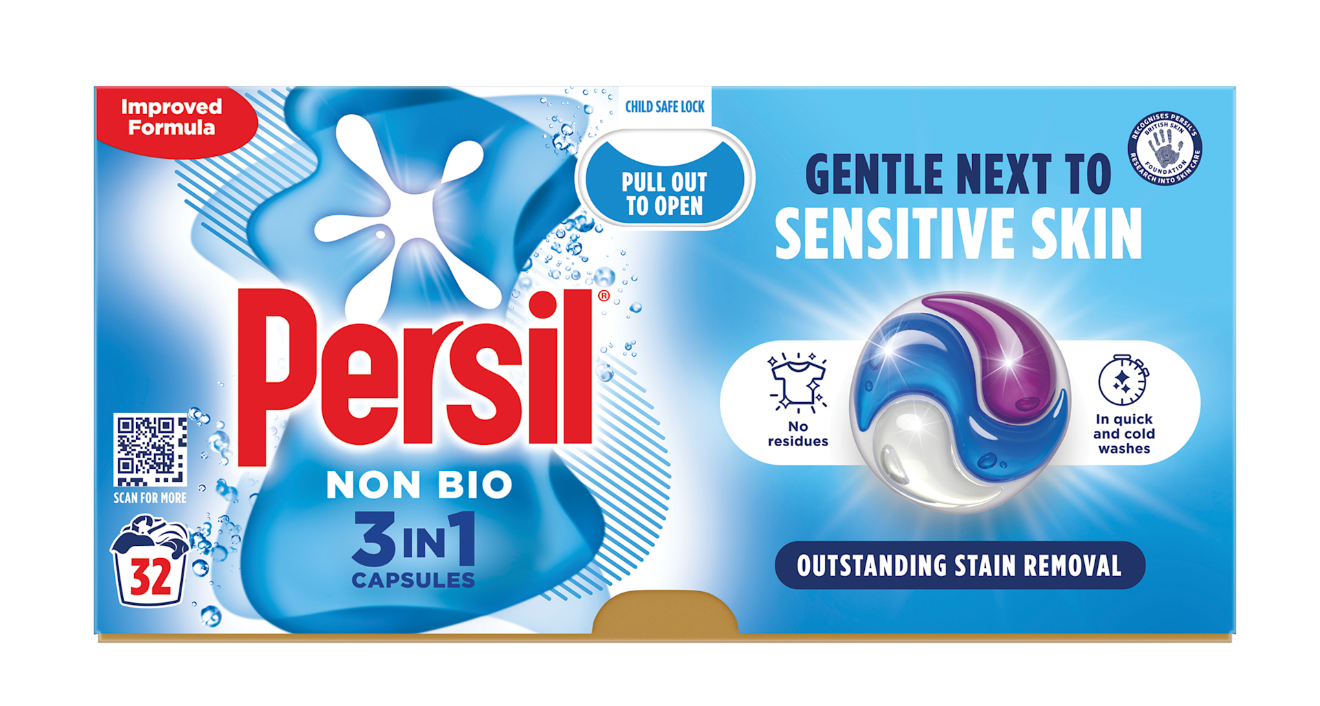 Persil Non-bio 3 in 1 Laundry Washing Detergent Capsules 32w - Co-op