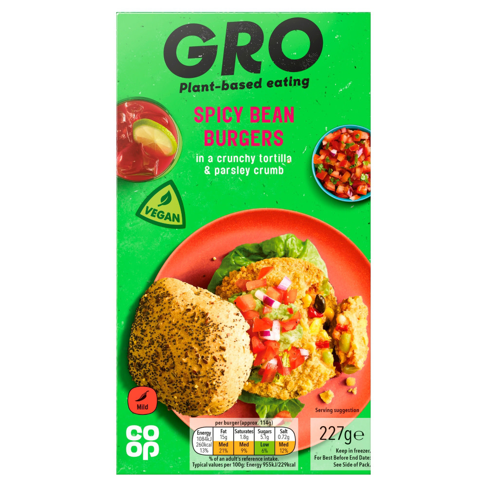 GRO Spicy Bean Burgers 227g - Co-op