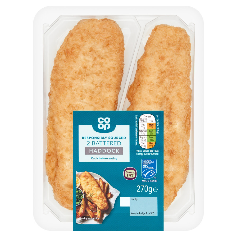 Co-op Responsibly Sourced 2 Battered Haddock 270g - Co-op