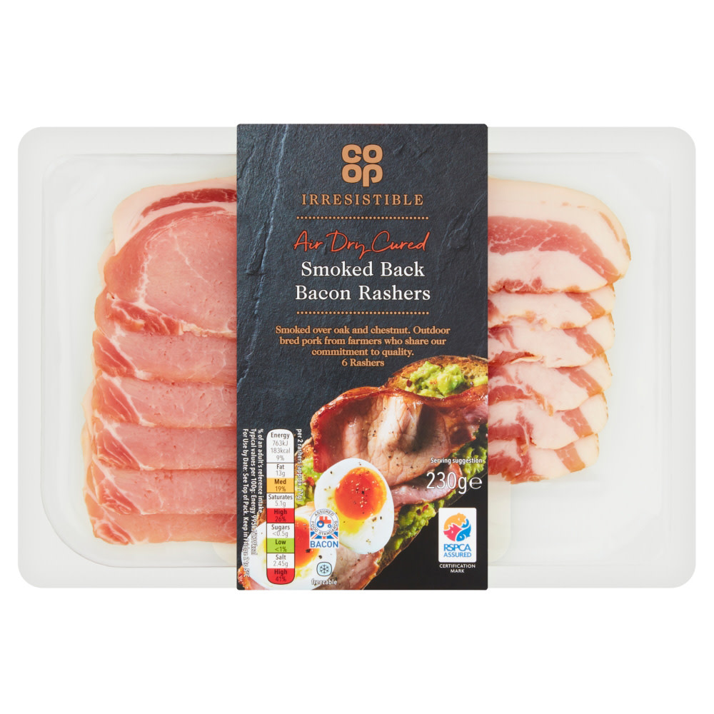 Co-op Irresistible Air Dry Cured Smoked Back Bacon 6 Rashers 230g - Co-op