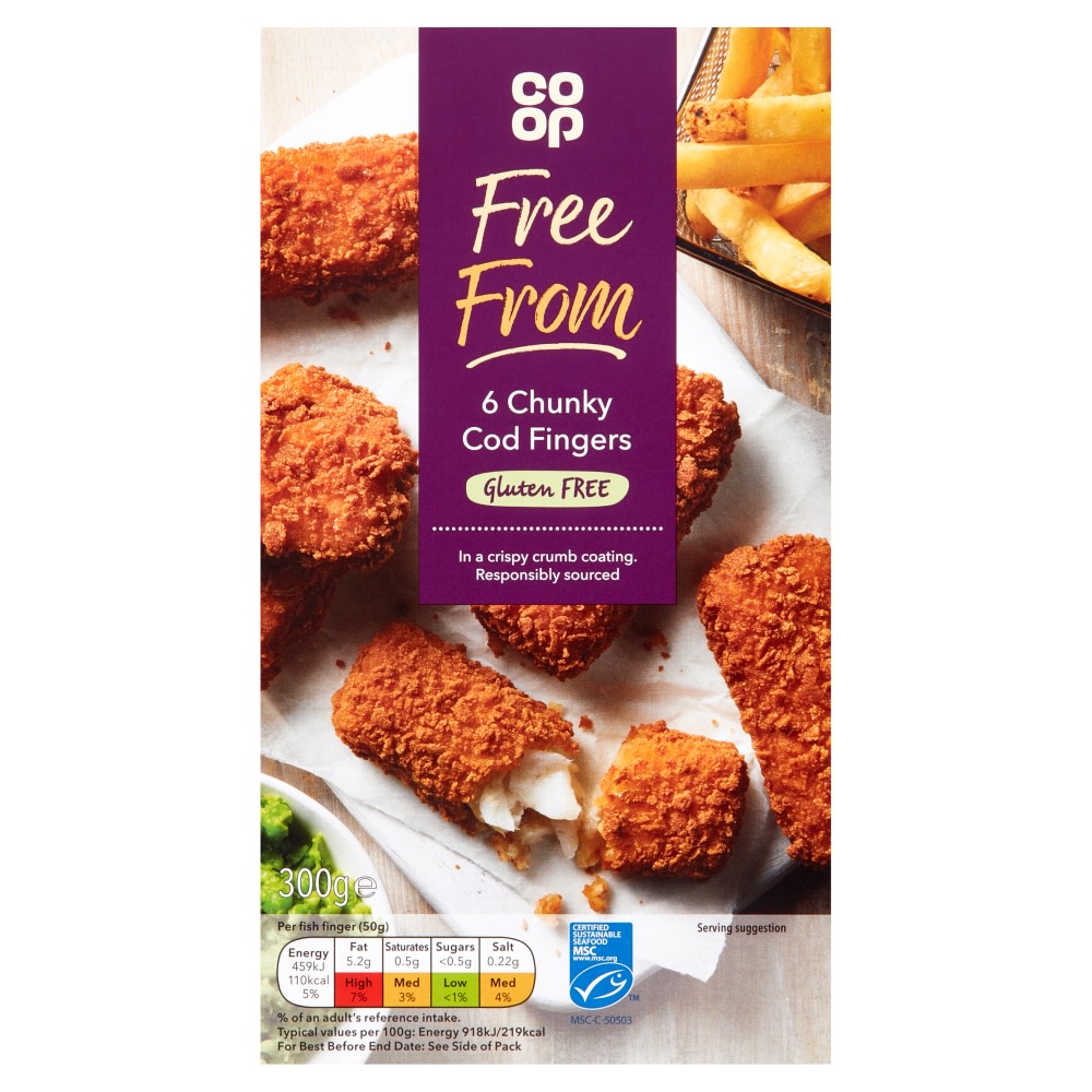 Co-op Free From 6 Chunky Cod Fingers 300g - Gluten Free - Co-op