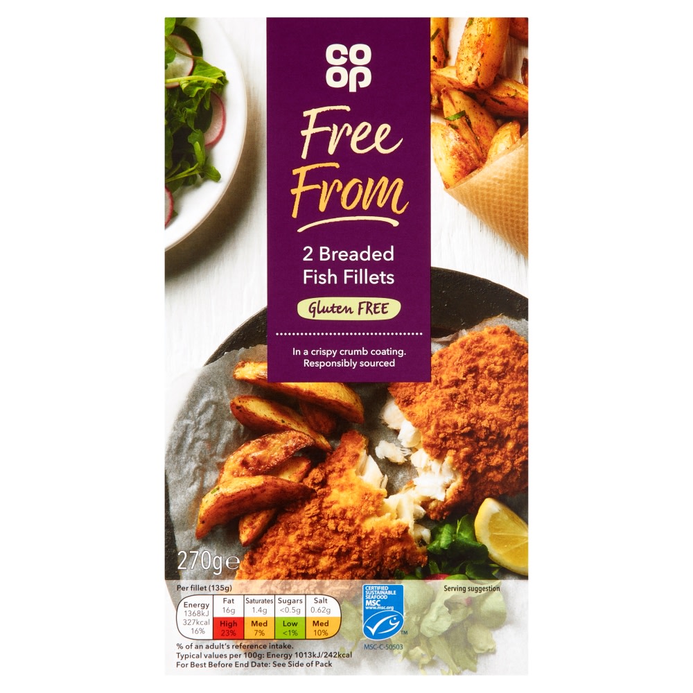 Co-op Free From 2 Breaded Fish Fillets 270g - Gluten Free - Co-op
