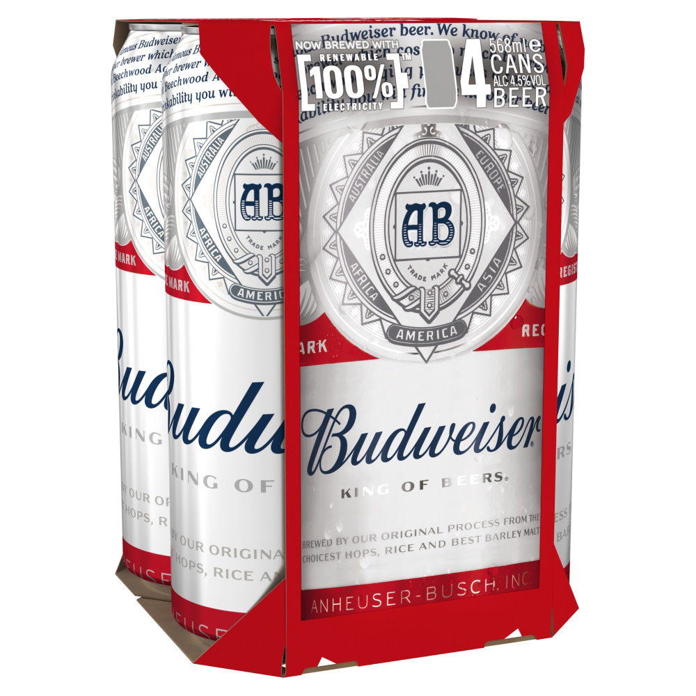 Budweiser Cans 4x568ml - Co-op