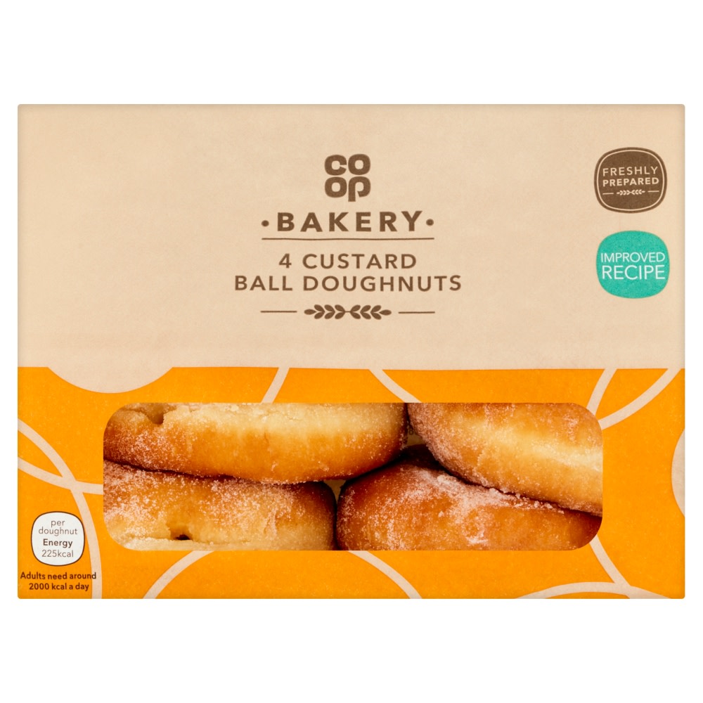 Co-op Bakery Coop Custard Ball Doughnuts 4 Pack - Co-op