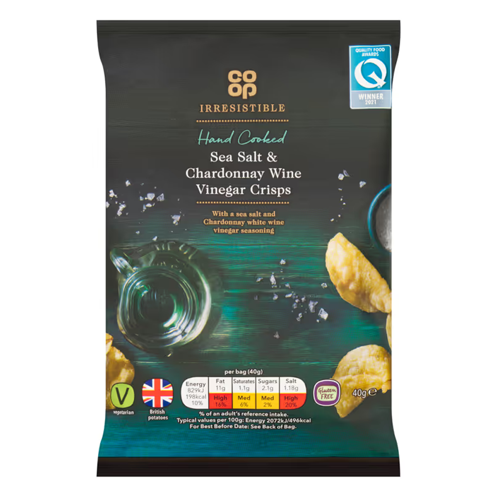 Co-op Irresistible Sea Salt & Chardonnay Wine Vinegar Crisps 40g - Co-op