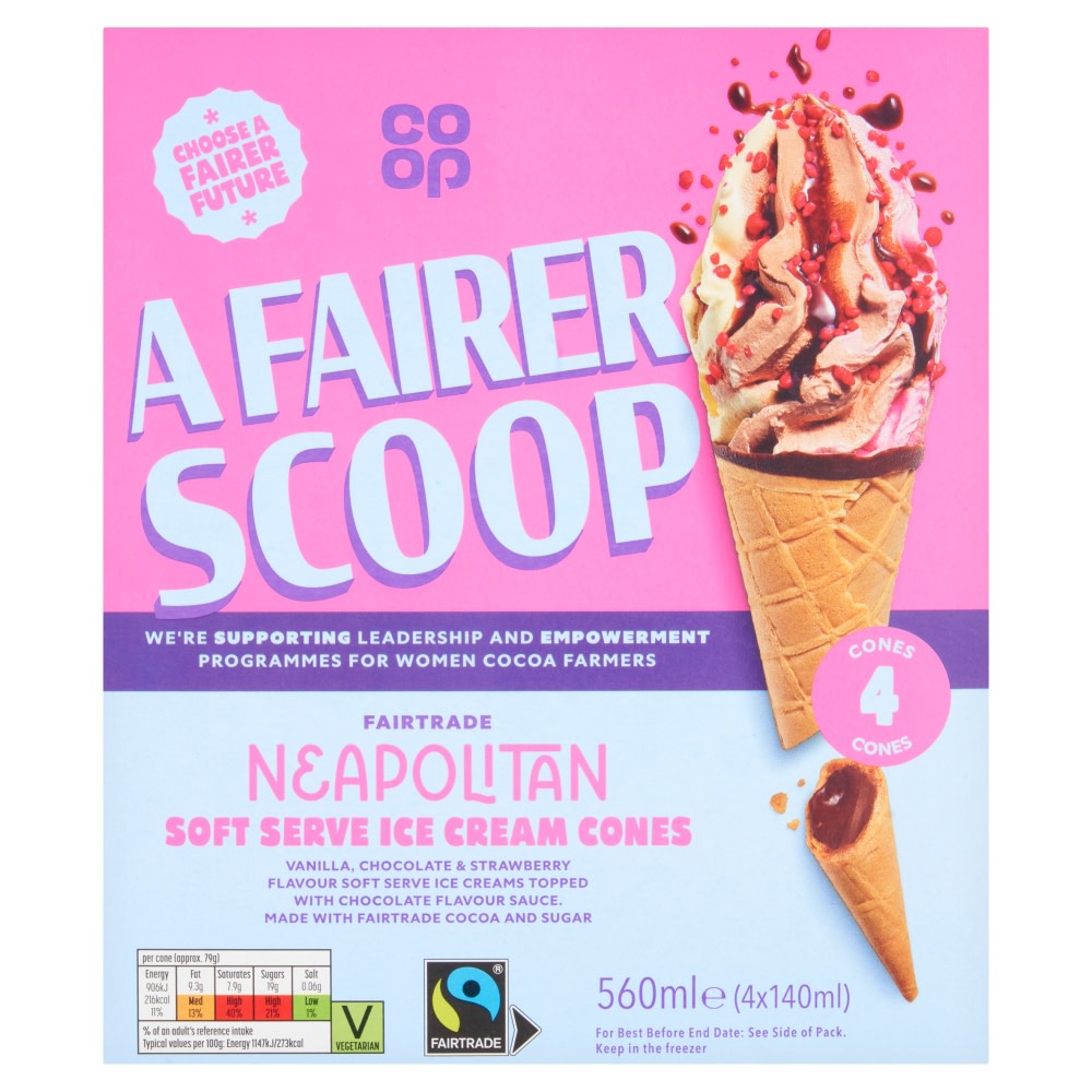 Co-op Neapolitan Cones 4pk 560ml - Co-op