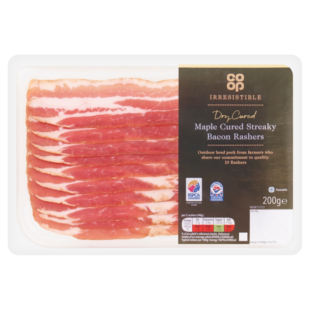 Co-op Irresistible Maple Cured Streaky Bacon Rashers 200g - Co-op