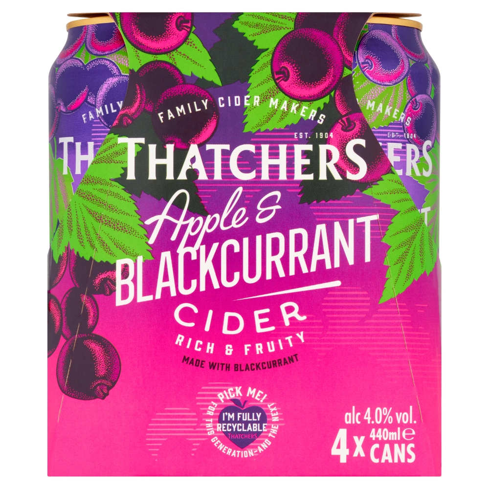 Thatchers Apple and Blackcurrant Cans 4x440ml - Co-op
