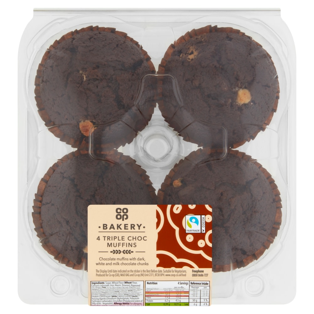 Co-Op Triple Chocolate Muffins 4pk - Co-op