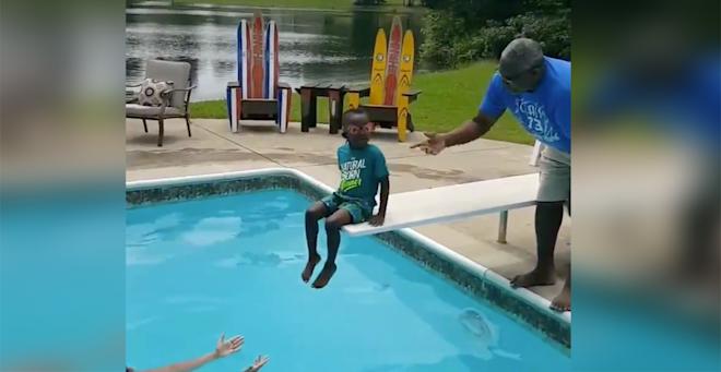 Boy Overcomes His Fear of Jumping into the Deep End in Adorable Video