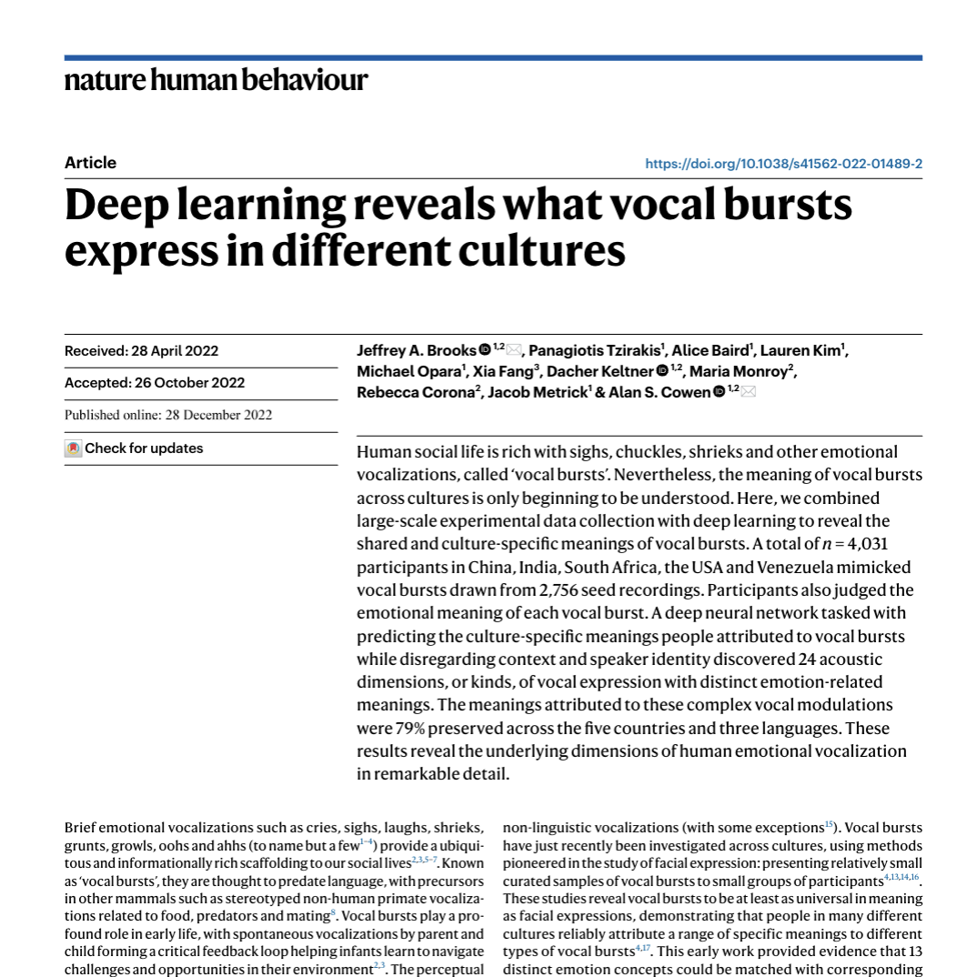 Hume AI Publication in Nature Human Behavior: Deep Learning & Vocal Bursts in Different Cultures ...