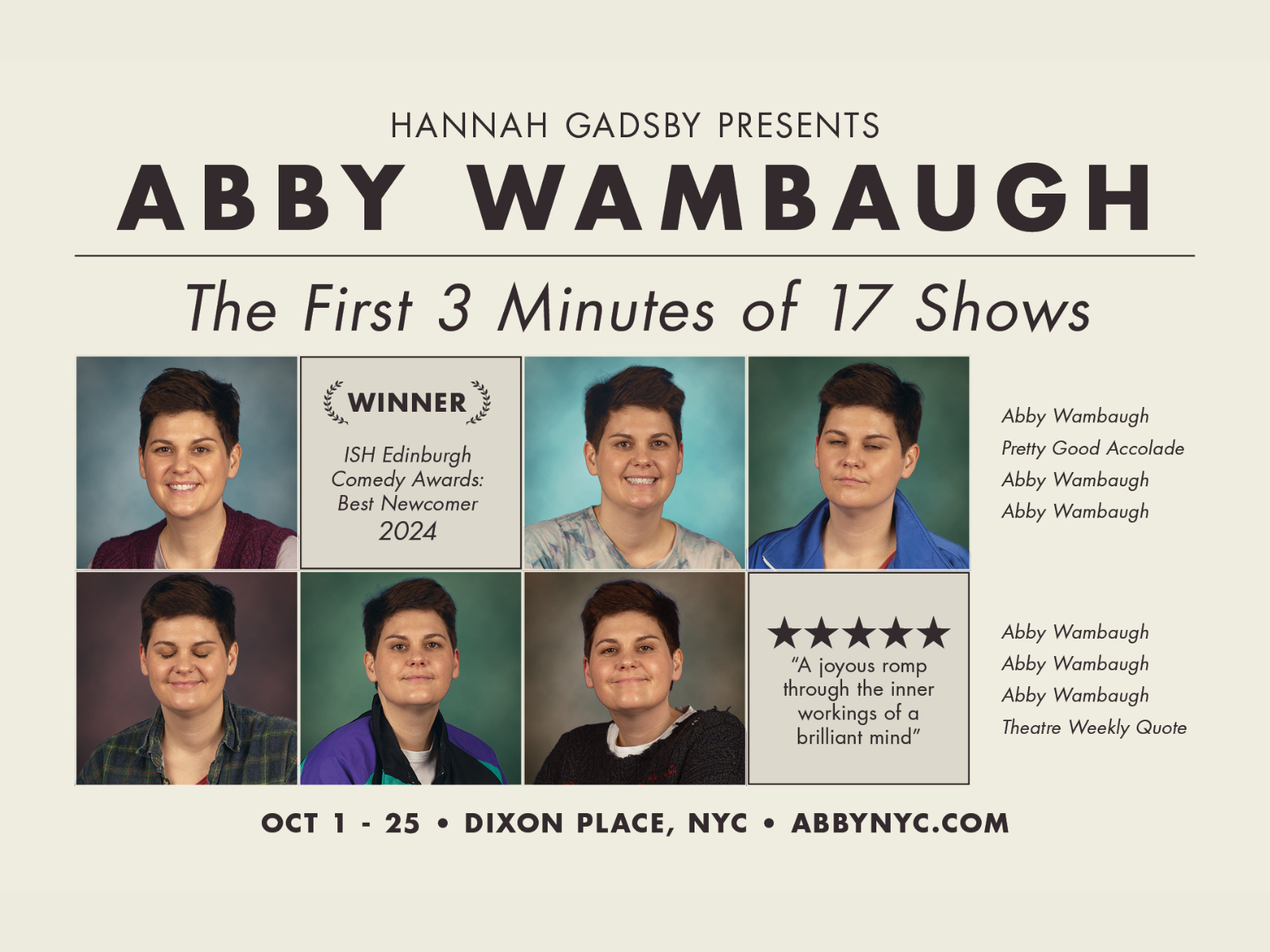 Abby Wambaugh: The First 3 Minutes of 17 Shows tickets | New York ...