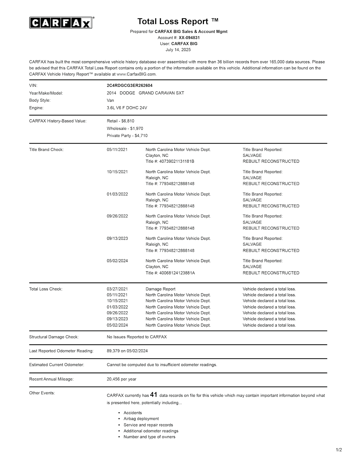 CARFAX Total Loss Report - CARFAX For Lenders