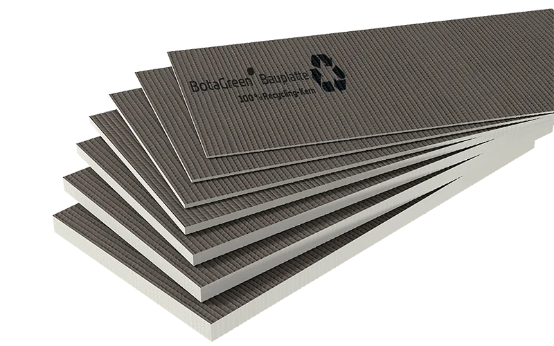 Die klimafreundliche Bauplatte aus 100 % XPS-Rezyklat BotaGreen Bauplatte
