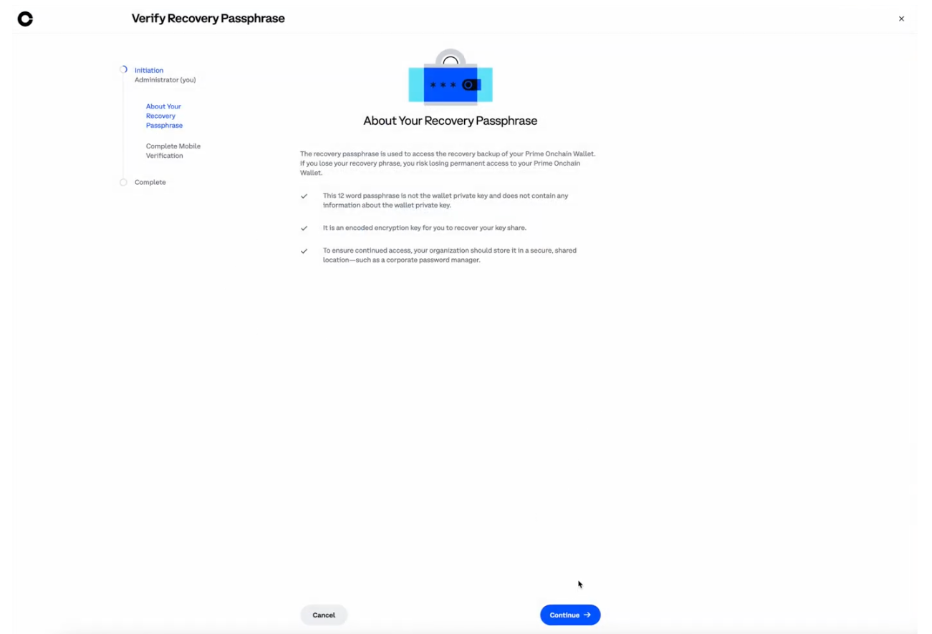 Verify your Prime Onchain Wallet Recovery Passphrase | Coinbase Help