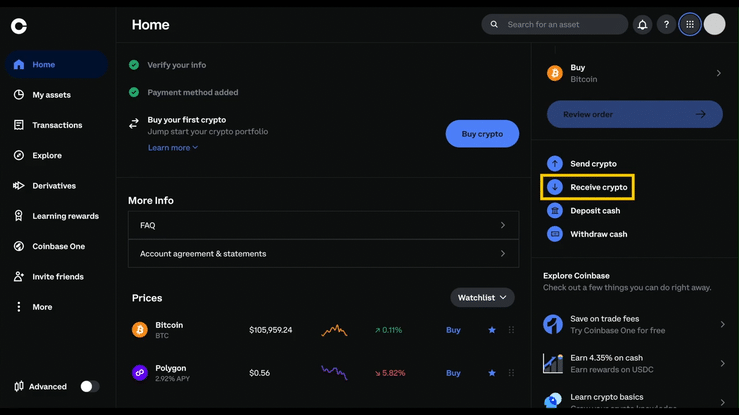 Steps to receive crypto | Coinbase Help