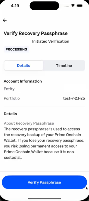 Verify your Prime Onchain Wallet Recovery Passphrase | Coinbase Help